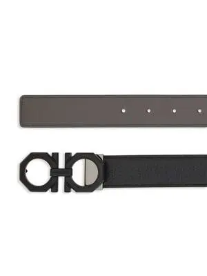 FERRAGAMO Logo Buckle Leather Belt - Grey