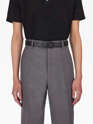 FERRAGAMO Logo Buckle Leather Belt - Grey