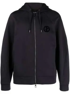 Giorgio Armani Logo-embroidered Zip-up Hoodie - Blue