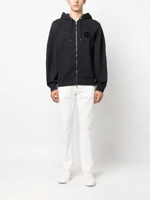 Giorgio Armani Logo-embroidered Zip-up Hoodie - Blue