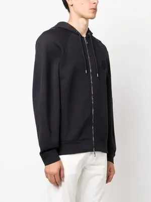 Giorgio Armani Logo-embroidered Zip-up Hoodie - Blue