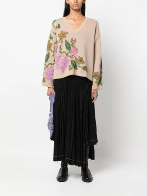 TWINSET Floral Intarsia-knit Jumper - Neutrals
