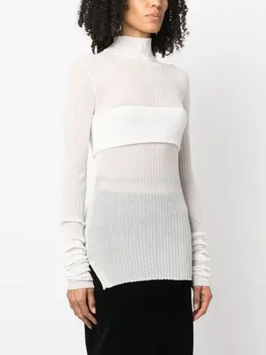 QUIRA Semi-sheer Ribbed-knit Top