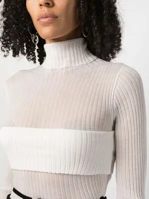 QUIRA Semi-sheer Ribbed-knit Top