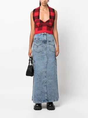 Moschino Light Blue Cotton Denim Midi Skirt