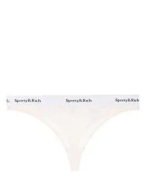 SPORTY & RICH Serif Logo Branded-waistband Thong - Neutrals
