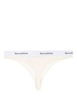 SPORTY & RICH Serif Logo Branded-waistband Thong - Neutrals