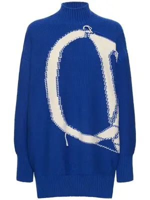 Off-White Ow Maxi Logo Wool Turtleneck Sweater - Blue
