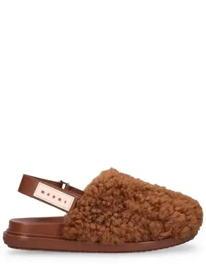 Marni 20mm Fussbett Shearling Flat Mules Tan