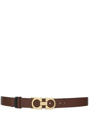 FERRAGAMO 2.5cm Gancini Reversible Leather Belt Cocoa Brown