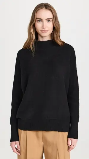 Vince Boiled Funnel Neck Pullover - Black