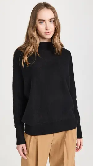 Vince Boiled Funnel Neck Pullover - Black