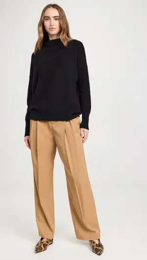 Vince Boiled Funnel Neck Pullover - Black