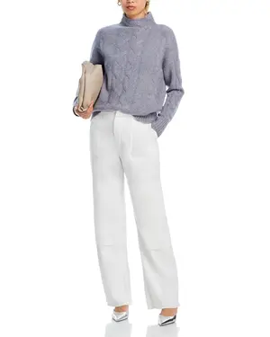Bloomingdale'S C Exclusive Mock Neck Cable Cashmere Sweater - Medium Grey