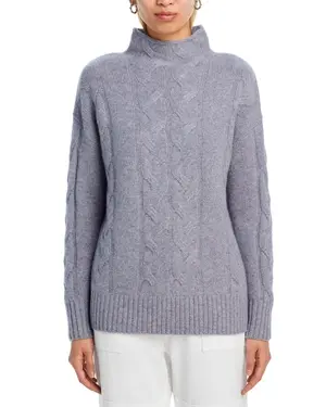 Bloomingdale'S C Exclusive Mock Neck Cable Cashmere Sweater - Medium Grey