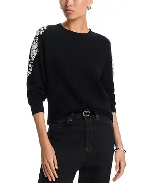 Bloomingdale'S C Embellished Floral Cashmere Sweater - Black