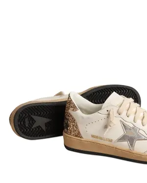 GOLDEN GOOSE Ball Star Glitter Low Top Sneakers - Tan/silver