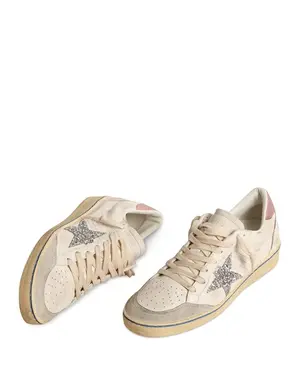 GOLDEN GOOSE Ball Star Glitter Low Top Sneakers - Tan/silver