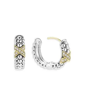 Lagos 18k Yellow Gold And Sterling Silver Diamond Hoop Earrings - Silver/gold