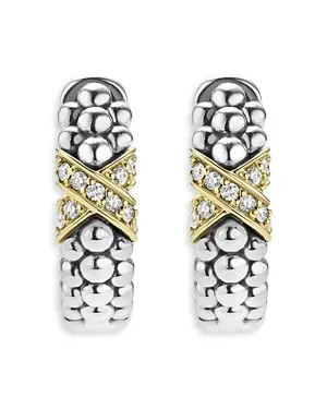 Lagos 18k Yellow Gold And Sterling Silver Diamond Hoop Earrings - Silver/gold