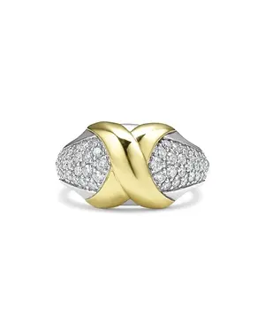 Lagos 18k Yellow Gold And Sterling Silver Embrace Pave X Ring - Silver/gold
