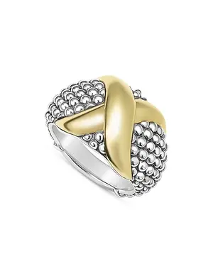 Lagos 18k Yellow Gold And Sterling Silver Caviar Bead Statement Ring - Silver/gold