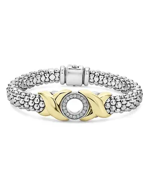 Lagos 18k Yellow Gold And Sterling Silver Diamond Embrace Xo Bracelet - Silver/gold
