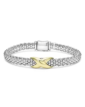 Lagos 18k Yellow Gold & Sterling Silver Embrace X Caviar Bead Link Bracelet - Silver/gold