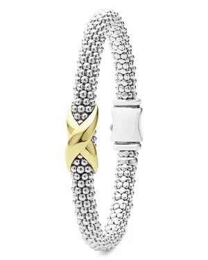 Lagos 18k Yellow Gold & Sterling Silver Embrace X Caviar Bead Link Bracelet - Silver/gold