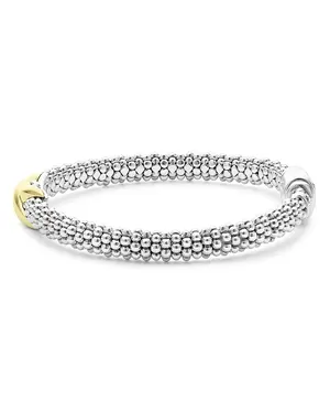 Lagos 18k Yellow Gold & Sterling Silver Embrace X Caviar Bead Link Bracelet - Silver/gold
