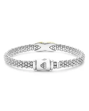 Lagos 18k Yellow Gold & Sterling Silver Embrace X Caviar Bead Link Bracelet - Silver/gold