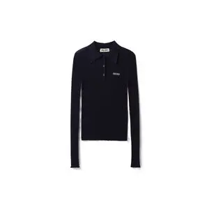 Miu Miu Cashmere And Silk Knit Polo Shirt - Navy