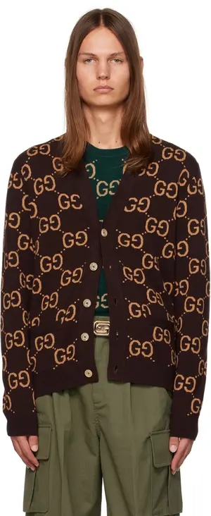 Gucci Gucci Brown GG Cardigan - 6385 Bordeaux/camel