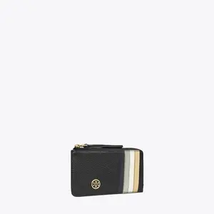 Tory Burch Robinson Pebbled Top-zip Card Case - Black