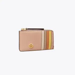 Tory Burch Tory Burch Robinson Pebbled Top-Zip Card Case Goan Sand