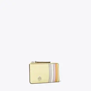 Tory Burch Tory Burch Robinson Pebbled Top-Zip Card Case Lemon