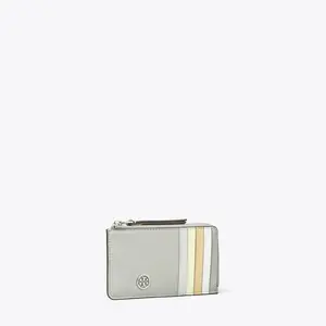 Tory Burch Robinson Pebbled Top-zip Card Case - Light Granite