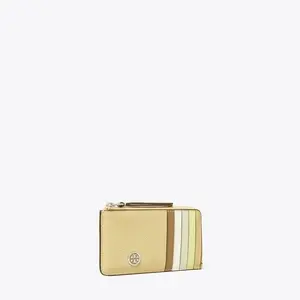 Tory Burch Robinson Pebbled Top-zip Card Case - Praline