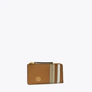 Tory Burch Tory Burch Robinson Pebbled Top-Zip Card Case Tiger's Eye
