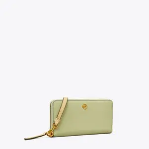 Tory Burch Tory Burch Robinson Pebbled Zip Continental Wallet Light Pistachio
