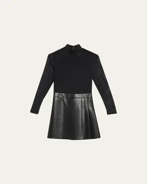 Alice + Olivia Chara Long-sleeve Vegan Leather Pleated Mini Dress