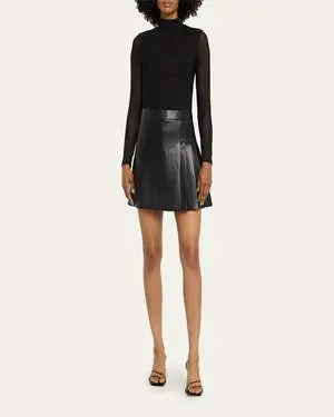 Alice + Olivia Chara Long-sleeve Vegan Leather Pleated Mini Dress