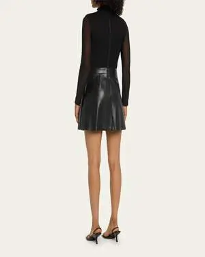Alice + Olivia Chara Long-sleeve Vegan Leather Pleated Mini Dress