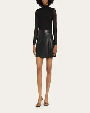 Alice + Olivia Chara Long-sleeve Vegan Leather Pleated Mini Dress