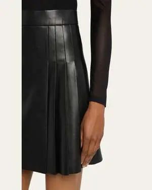 Alice + Olivia Chara Long-sleeve Vegan Leather Pleated Mini Dress