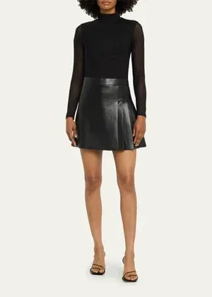 Alice + Olivia Chara Long-sleeve Vegan Leather Pleated Mini Dress