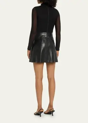 Alice + Olivia Chara Long-sleeve Vegan Leather Pleated Mini Dress
