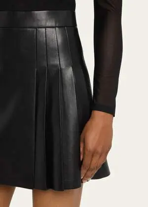 Alice + Olivia Chara Long-sleeve Vegan Leather Pleated Mini Dress