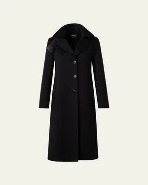 Akris Leather Collar Cashmere Coat - Black