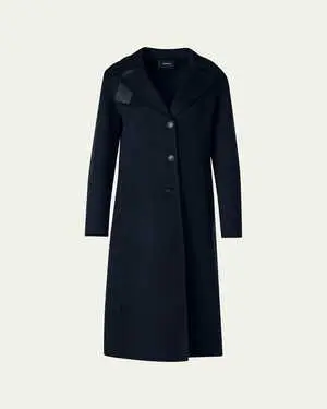Akris Leather Collar Cashmere Coat - Navy